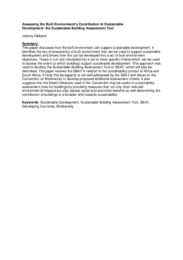 (PDF) Assessing the built environment’s contribution to sustainable ...