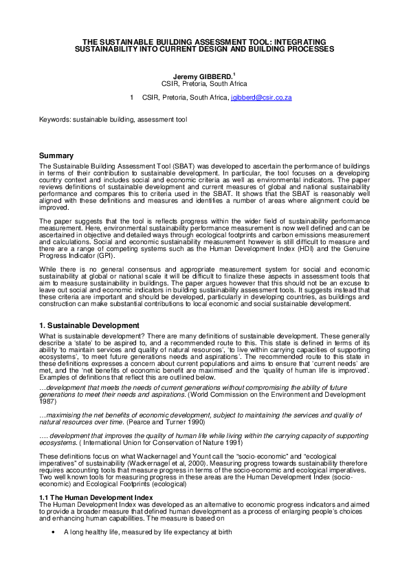 (PDF) Sustainable building assessment tool: integrating sustainability ...