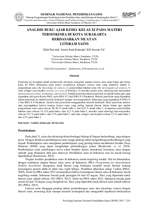 (PDF) Analisis Buku Ajar Kimia Kelas XI Pada Materi Termokimia DI Kota Surakarta Berdasarkan ...
