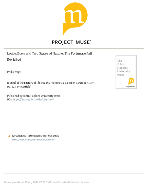(PDF) Locke, Eden and Two States of Nature: The Fortunate Fall Revisited