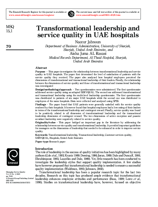 (PDF) Transformational Leadership's Impact on Service Quality