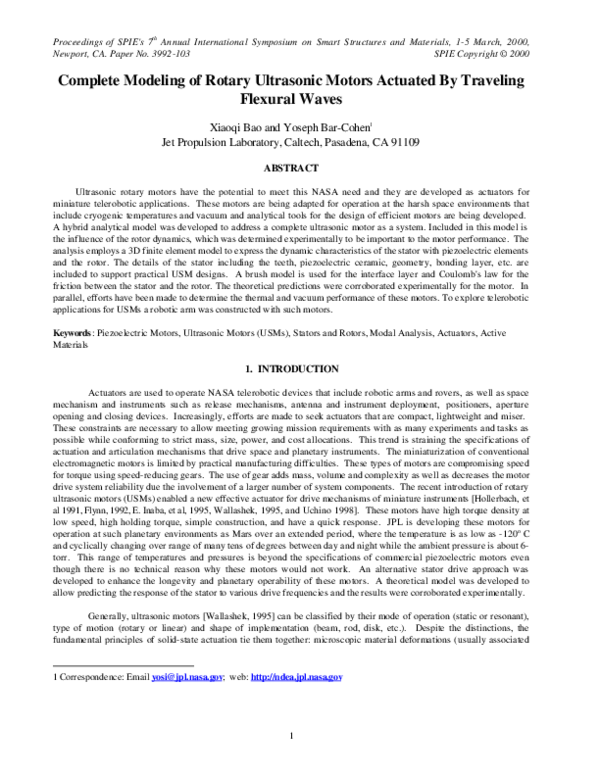(PDF) Complete modeling of rotary ultrasonic motors actuated by traveling flexural waves
