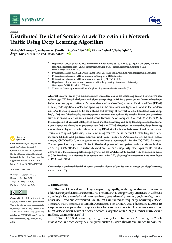 (PDF) Distributed Denial of Service Attack Detection in Network Traffic Using Deep Learning ...