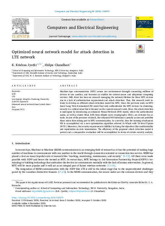 (PDF) Optimized neural network model for attack detection in LTE network