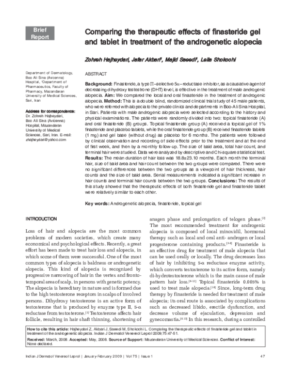(PDF) Comparing the therapeutic effects of finasteride gel and tablet ...