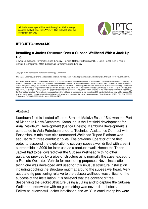 (PDF) Installing a Jacket Structure Over a Subsea Wellhead with a Jack ...
