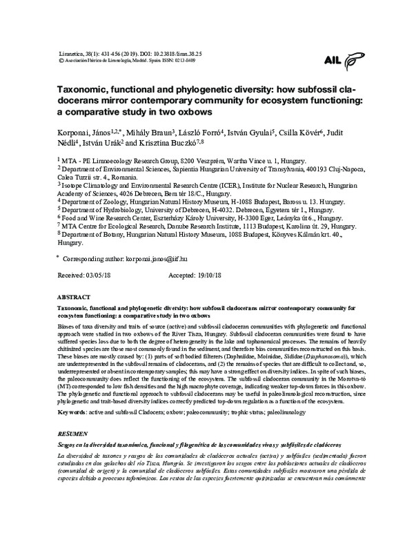 (PDF) Taxonomic, functional and phylogenetic diversity: how subfossil ...
