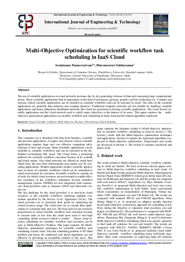 Pdf Multi Objective Optimization For Scientific Workflow Task