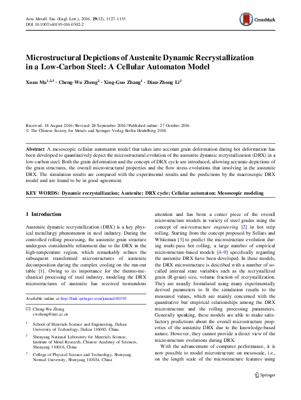 Pdf Microstructural Depictions Of Austenite Dynamic Recrystallization In A Low Carbon Steel A