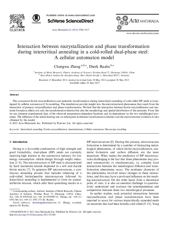 Pdf Interaction Between Recrystallization And Phase Transformation During Intercritical