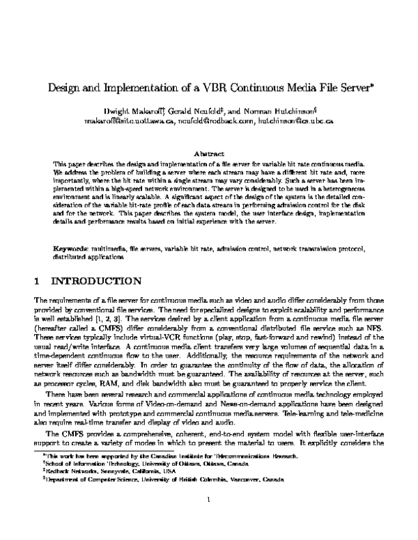 (PDF) Design and implementation of a VBR continuous media file server