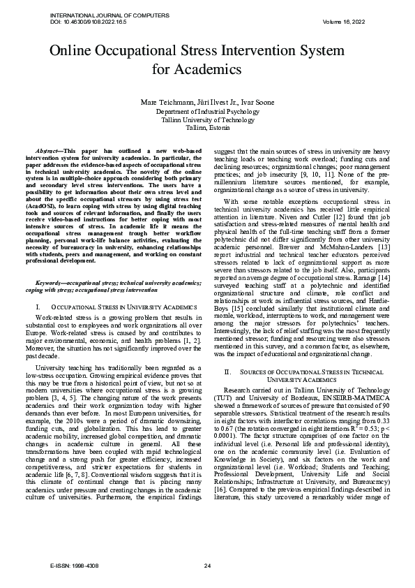 (PDF) Online Occupational Stress Intervention System for Academics