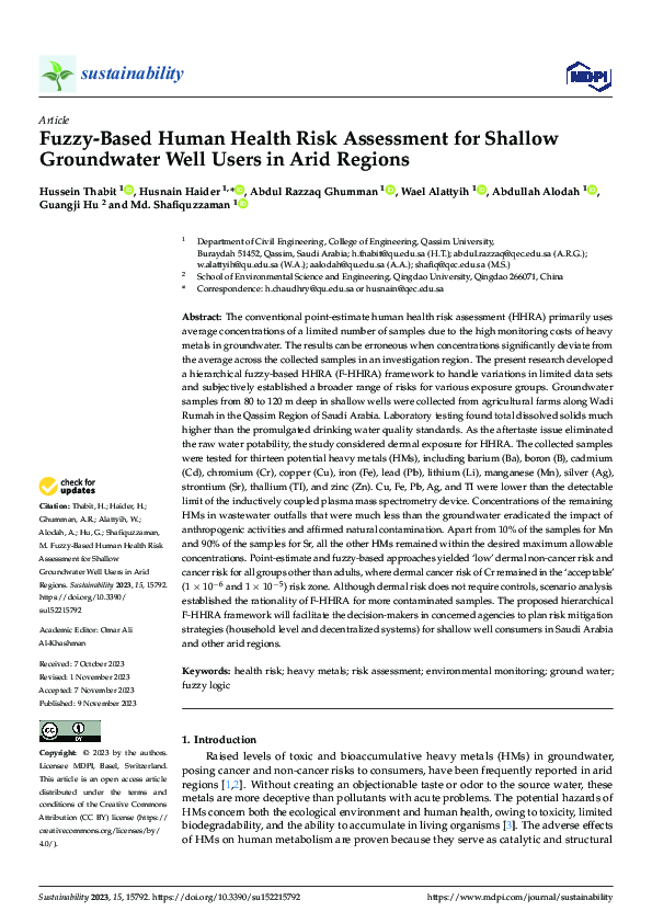 (PDF) Fuzzy-Based Human Health Risk Assessment for Shallow Groundwater ...