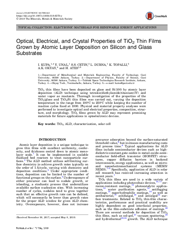 (PDF) Optical, Electrical, and Crystal Properties of TiO2 Thin Films Grown by Atomic Layer ...