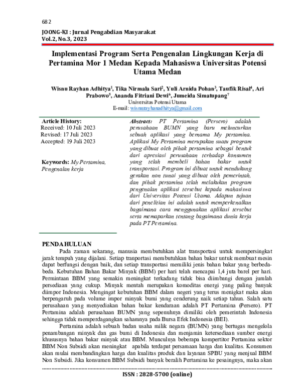 (PDF) Implementasi Program Serta Pengenalan Lingkungan Kerja Di ...