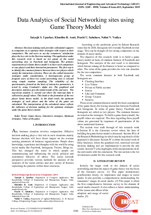 Pdf Data Analytics Of Social Networking Sites Using Game Theory Model