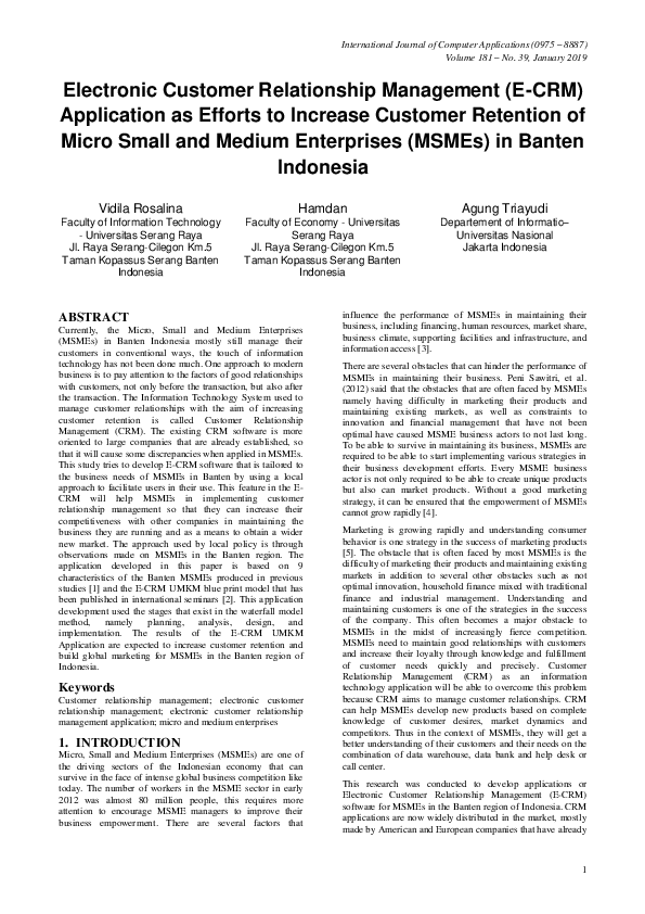 (PDF) Electronic Customer Relationship Management (E-CRM) Application ...