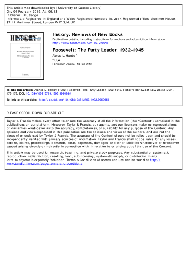 (PDF) Roosevelt: The Party Leader, 1932-1945 | Michael Namorato ...