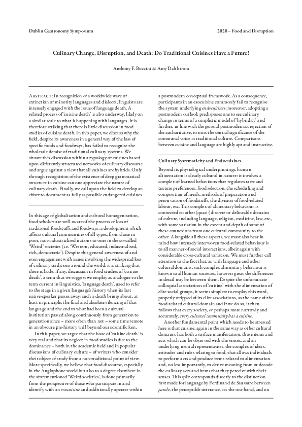 (PDF) Culinary Change, Disruption, and Death: Do Traditional Cuisines ...