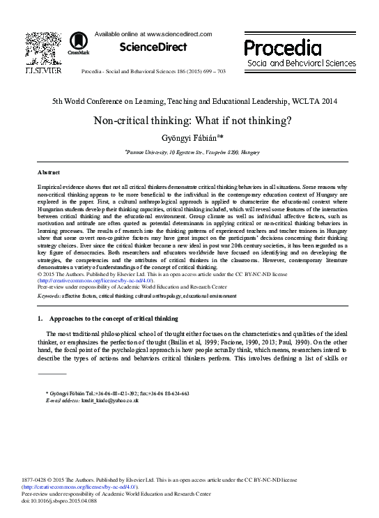 (PDF) Non-critical thinking: What if not thinking?