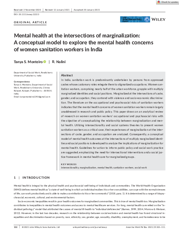 (PDF) Mental health at the intersections of marginalization: A ...