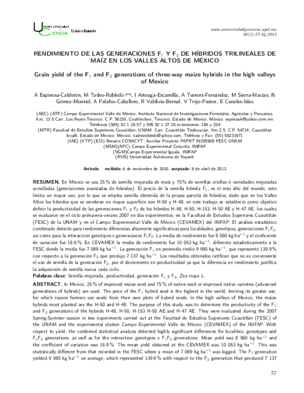 (PDF) Grain yield of the F1 and F2 generations of three-way maize ...