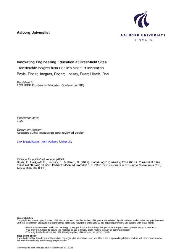 (PDF) Innovating Engineering Education at Greenfield Sites ...