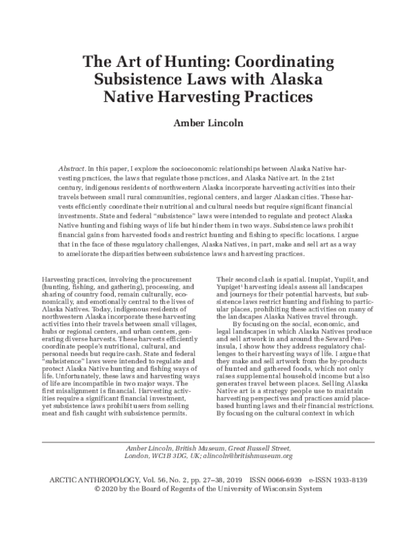 (PDF) The Art of Hunting: Coordinating Subsistence Laws with Alaska ...