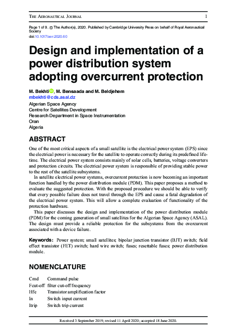 (PDF) Design and implementation of a power distribution system adopting overcurrent protection