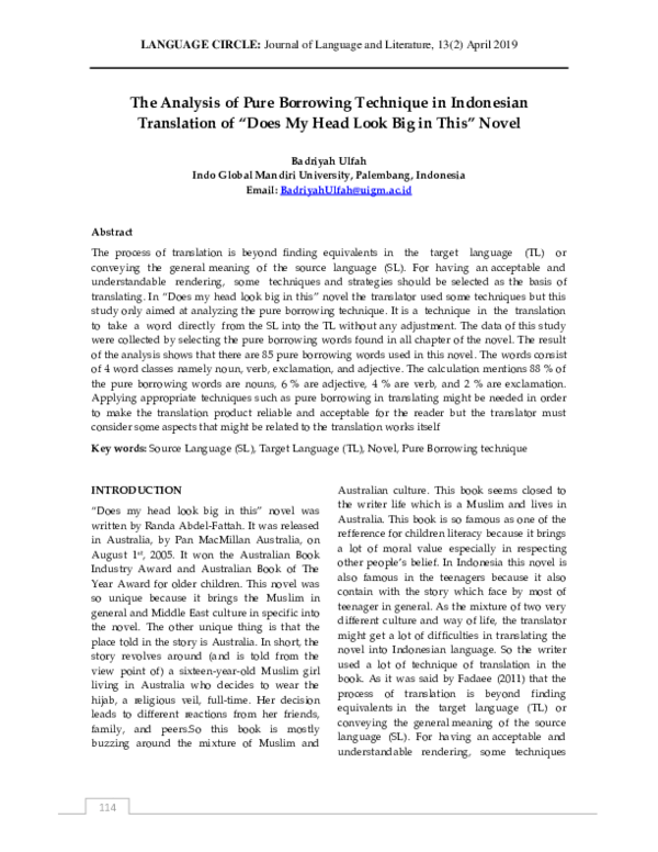 (PDF) The Analysis of Pure Borrowing Technique in Indonesian ...