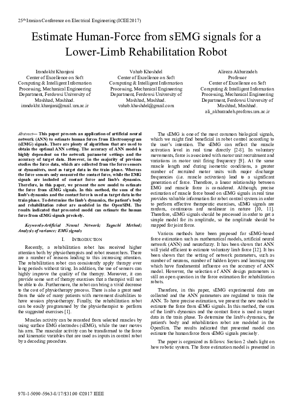 (PDF) Estimate human-force from sEMG signals for a lower-limb rehabilitation robot