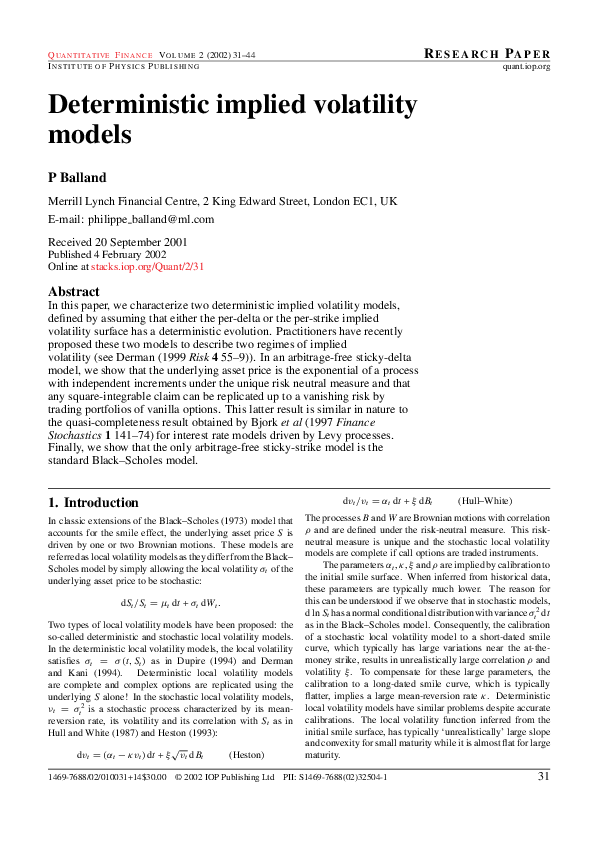 (PDF) Deterministic implied volatility models