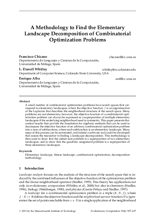 Pdf A Methodology To Find The Elementary Landscape Decomposition Of Combinatorial Optimization