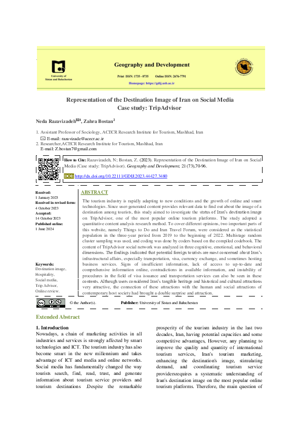 (PDF) Representation of the Destination Image of Iran on Social Media Case study: TripAdvisor ...