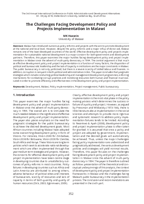 (PDF) The challenges facing development policy and projects ...
