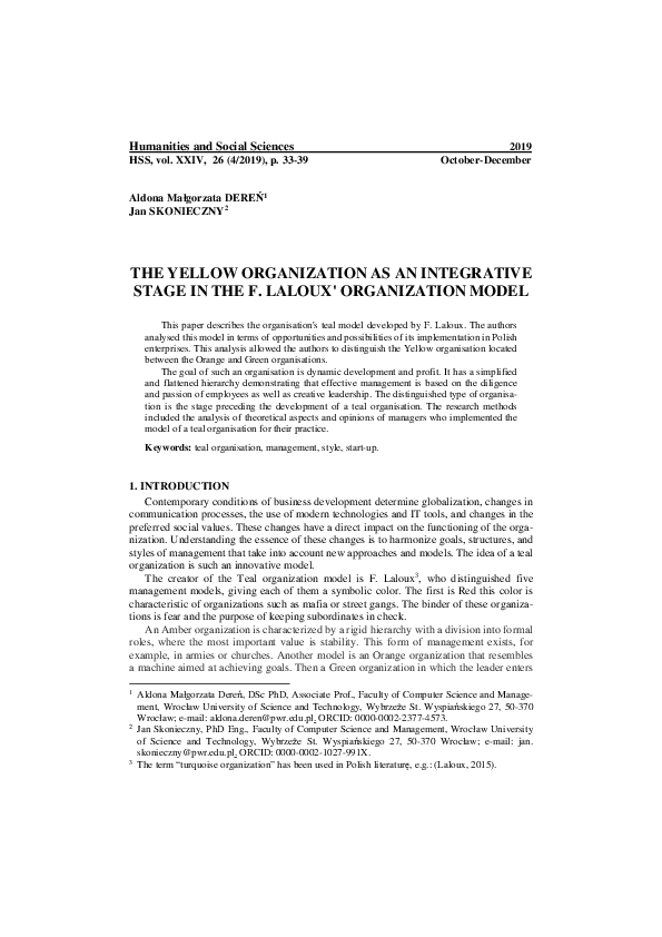 (PDF) The Yellow Organization as an Integrative Stage in the F. Laloux ...