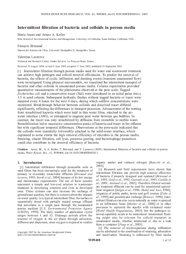 (PDF) Intermittent filtration of bacteria and colloids in porous media ...