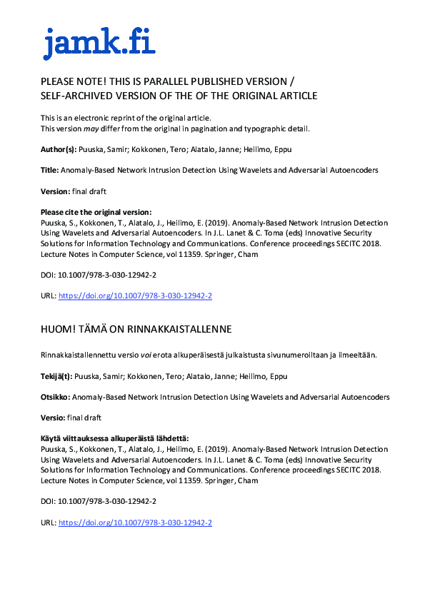Pdf Anomaly Based Network Intrusion Detection Using Wavelets And