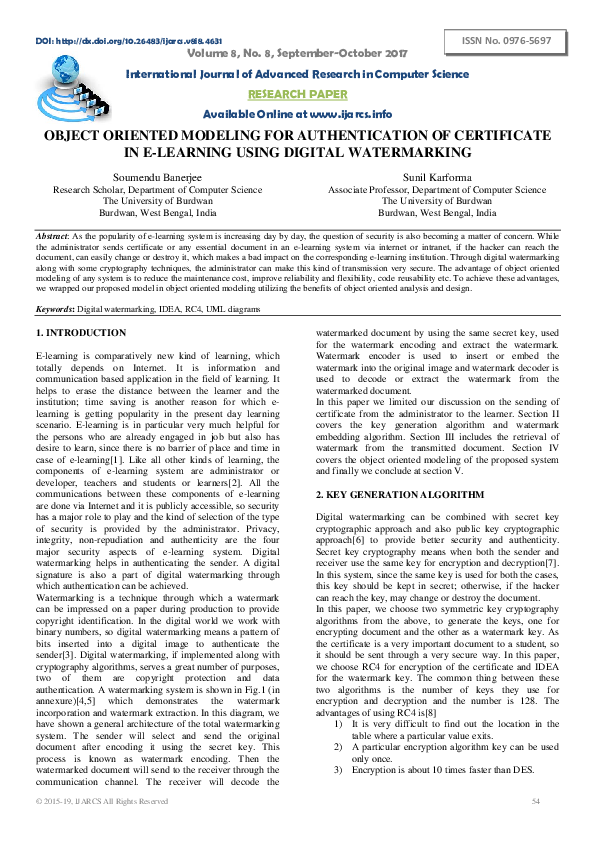 (PDF) Object Oriented Modeling for Authentication of Certificate in E-Learning Using Digital ...