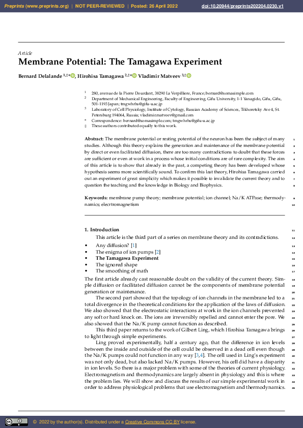 (PDF) Membrane Potential: The Tamagawa Experiment
