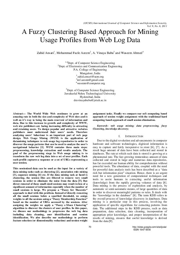 (PDF) A Fuzzy Clustering Based Approach for Mining Usage Profiles from Web Log Data | Dr ...