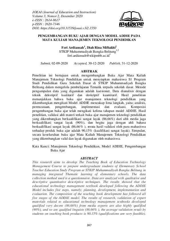 (PDF) Pengembangan Buku Ajar dengan Model Addie pada Mata Kuliah Manajemen Teknologi Pendidikan