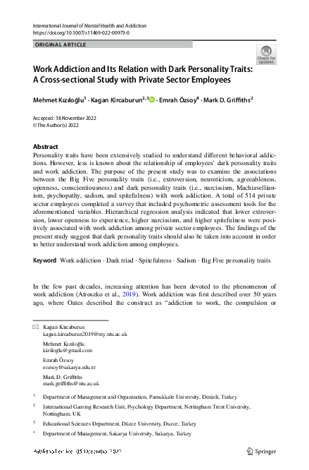 (PDF) Work Addiction and Its Relation with Dark Personality Traits: A ...