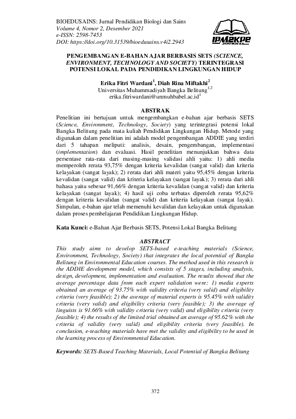 (PDF) Pengembangan E-Bahan Ajar Berbasis SETS (Science, Environment, Technology and Society ...