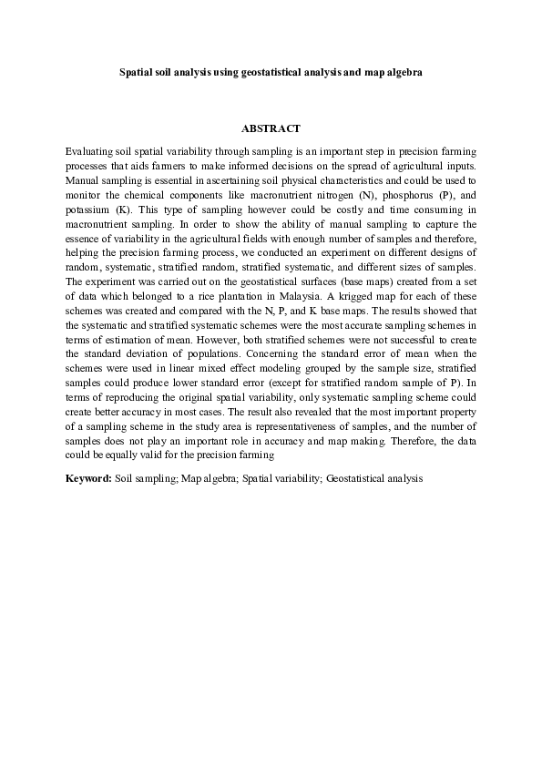 (PDF) Spatial soil analysis using geostatistical analysis and map Algebra
