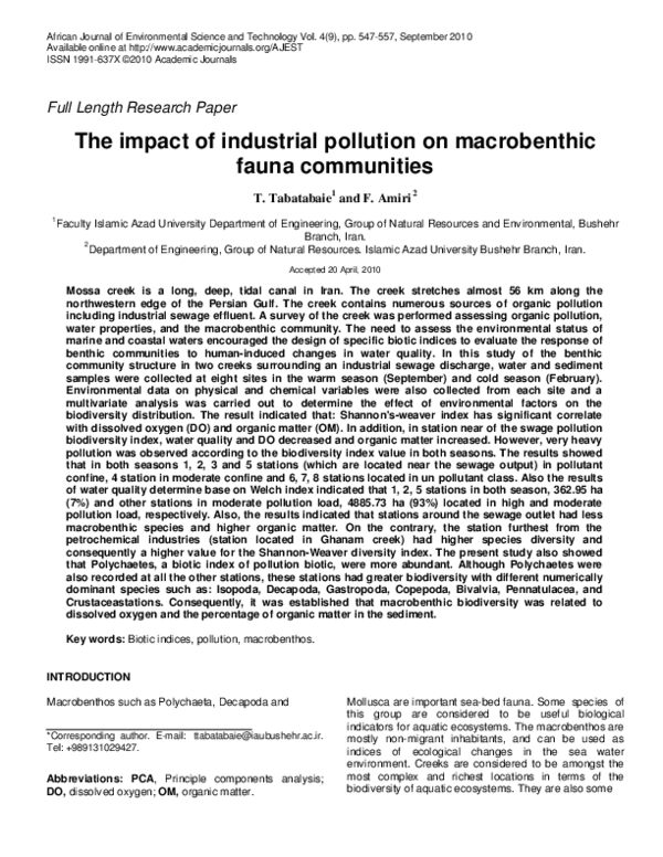 (PDF) The impact of industrial pollution on macrobenthic fauna communities
