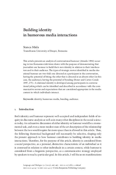 (PDF) Building identity in humorous media interactions