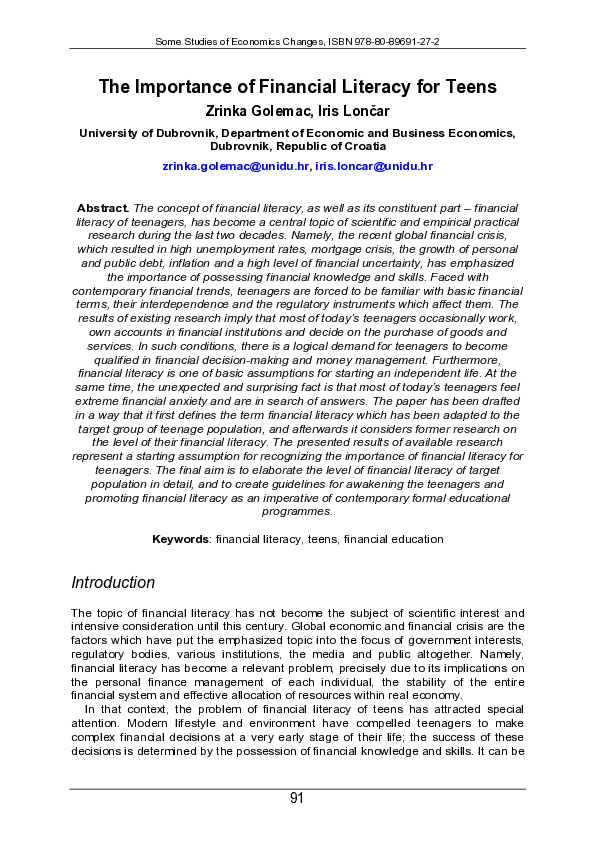 (PDF) The importance of financial literacy for teens