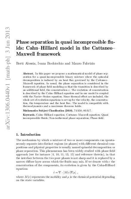 (PDF) Phase separation in quasi-incompressible fluids: Cahn–Hilliard ...
