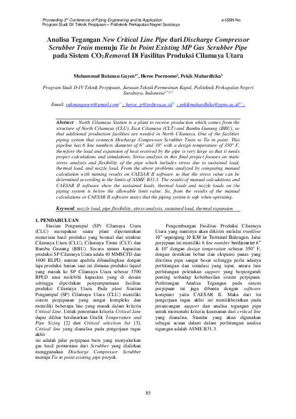(PDF) Analisa Tegangan New Critical Line Pipe dari Discharge Compressor Scrubber Train menuju ...